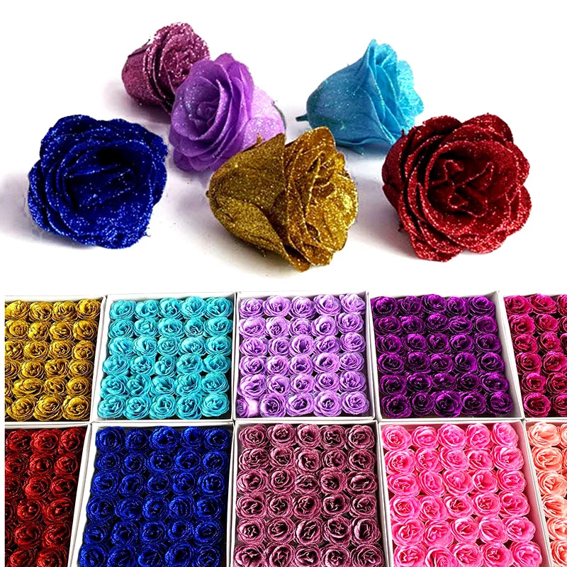 30Pcs-Crystal-Glitter-Rose-Flower-Head-Artificial-Rose-Flower-Head-Fake ...
