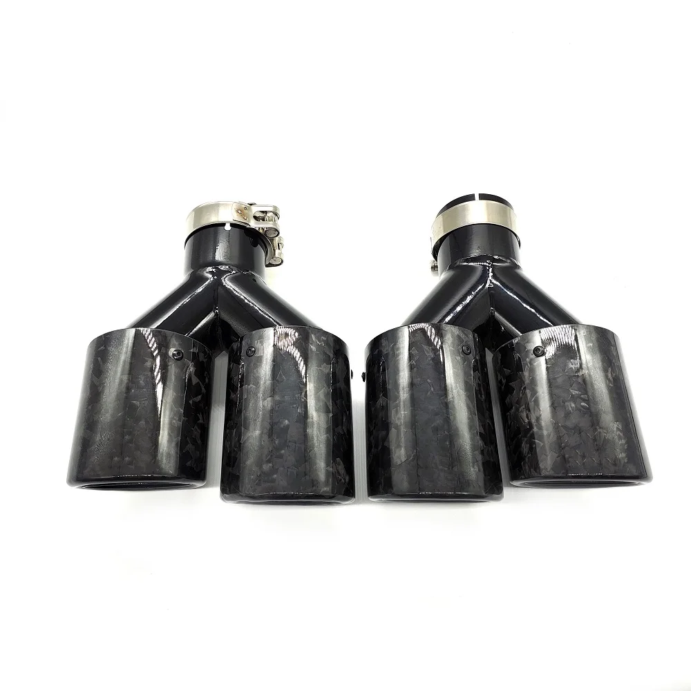 1Pair-Y-Style-Double-Glossy-Black-Forged-Carbon-Fiber-Exhaust-Tip ...