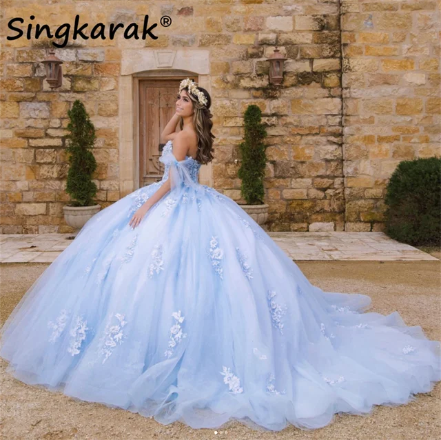 White And Blue Quinceanera Dresses