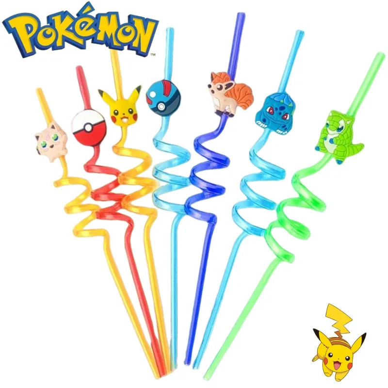 Pokemon Pikachu Reusable Plastic Straws Kids Birthday Party Decor ...