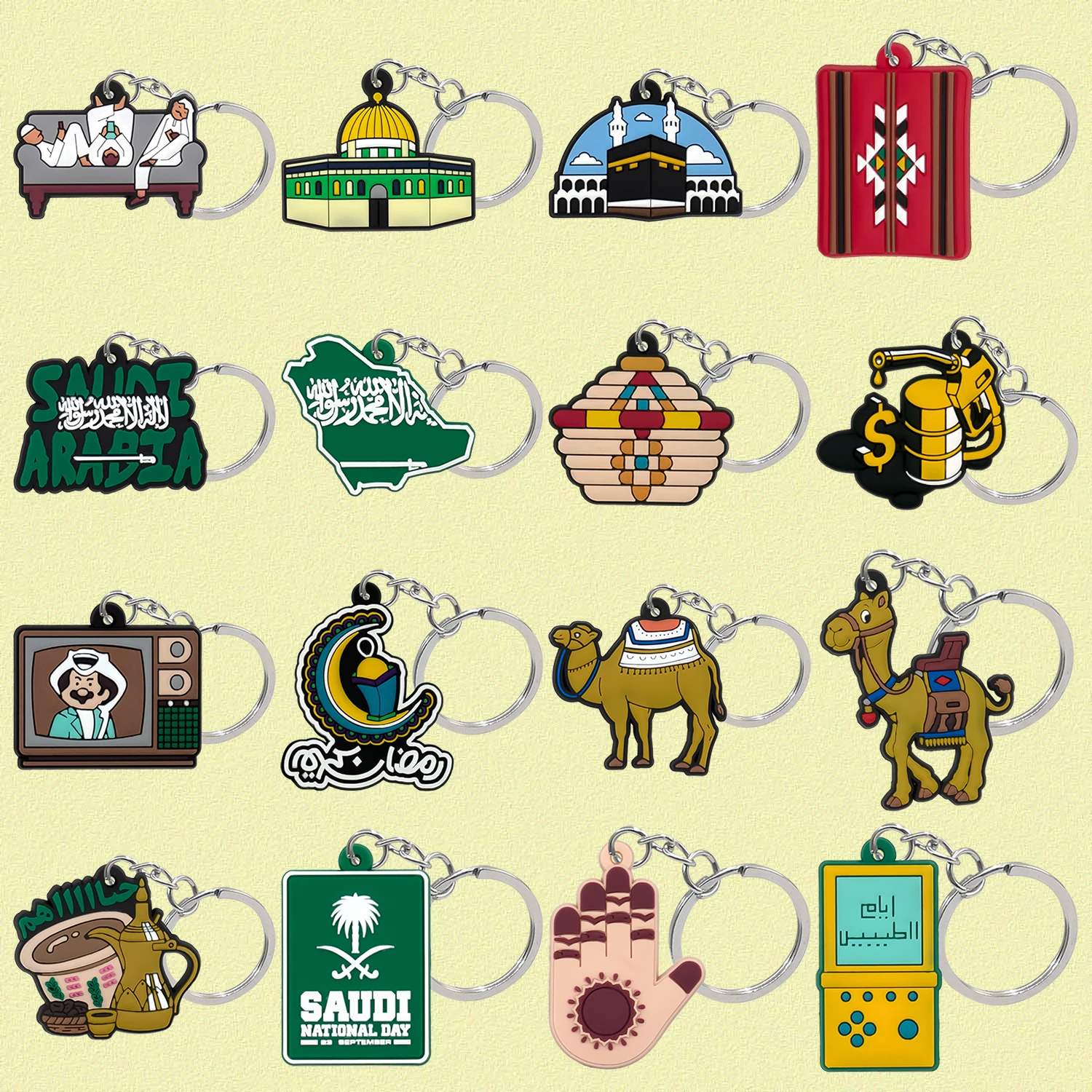 1-16PCS-PVC-Saudi-Arabia-Style-Keychain-Camel-Gamepad-TV-Keyring-Bulk ...