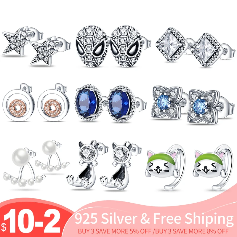 Sterling-silver-925-sapphire-embedded-zircon-stud-earrings-women-silver ...