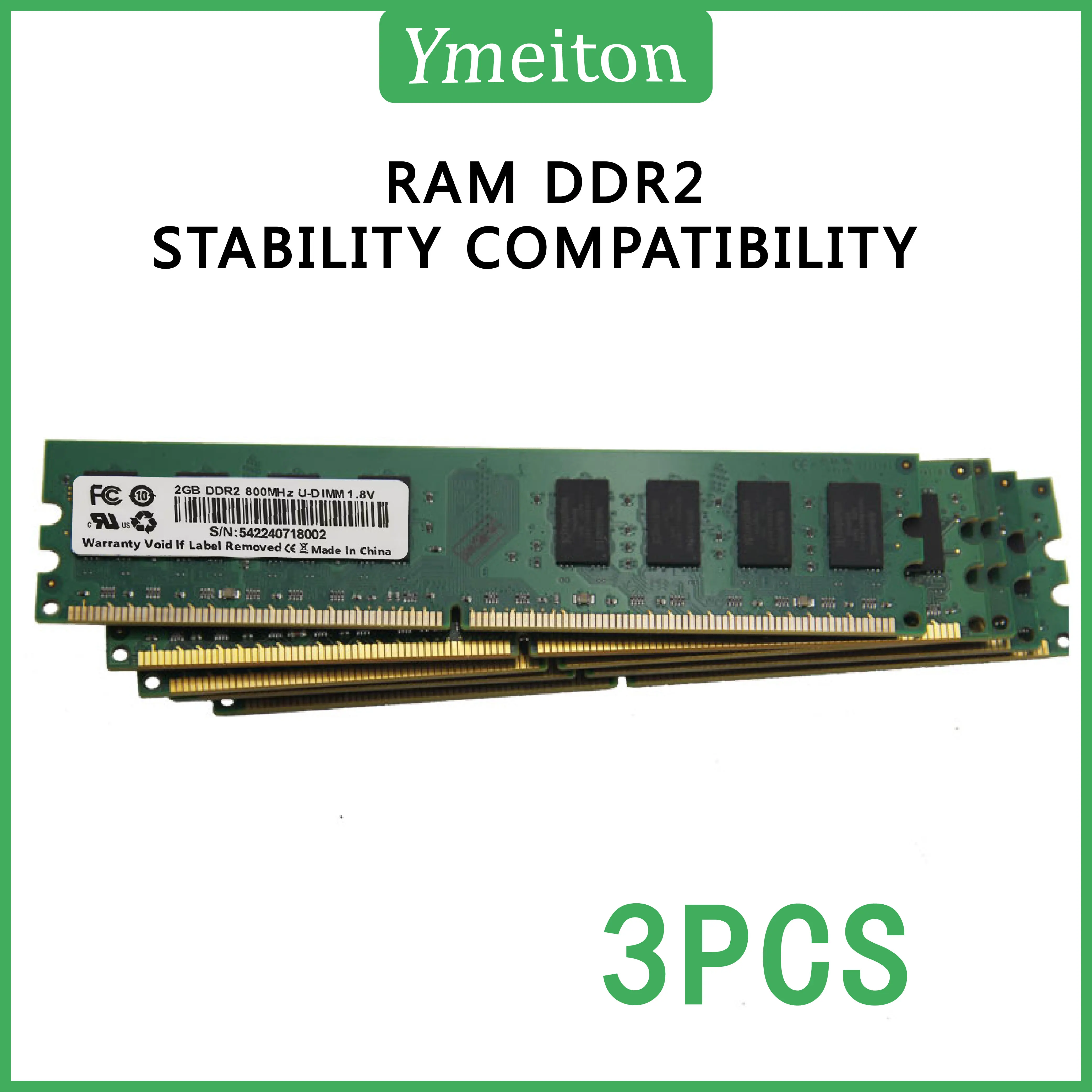 Ymeiton 3 PCS DDR2 2GB DIMM Desktop Universal Memory memoriam Module ...