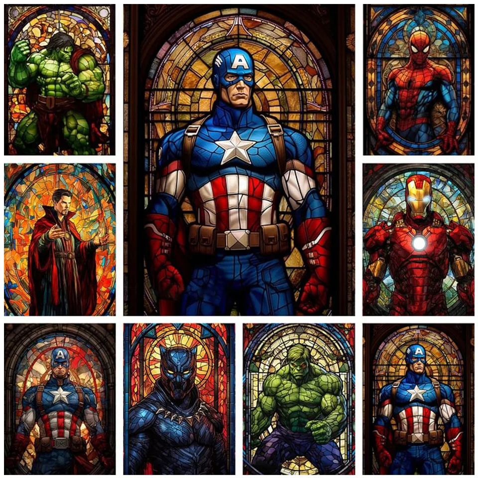 5D-Diamond-Painting-Avengers-Marvel-Characters-Stained-Glass-Painting ...
