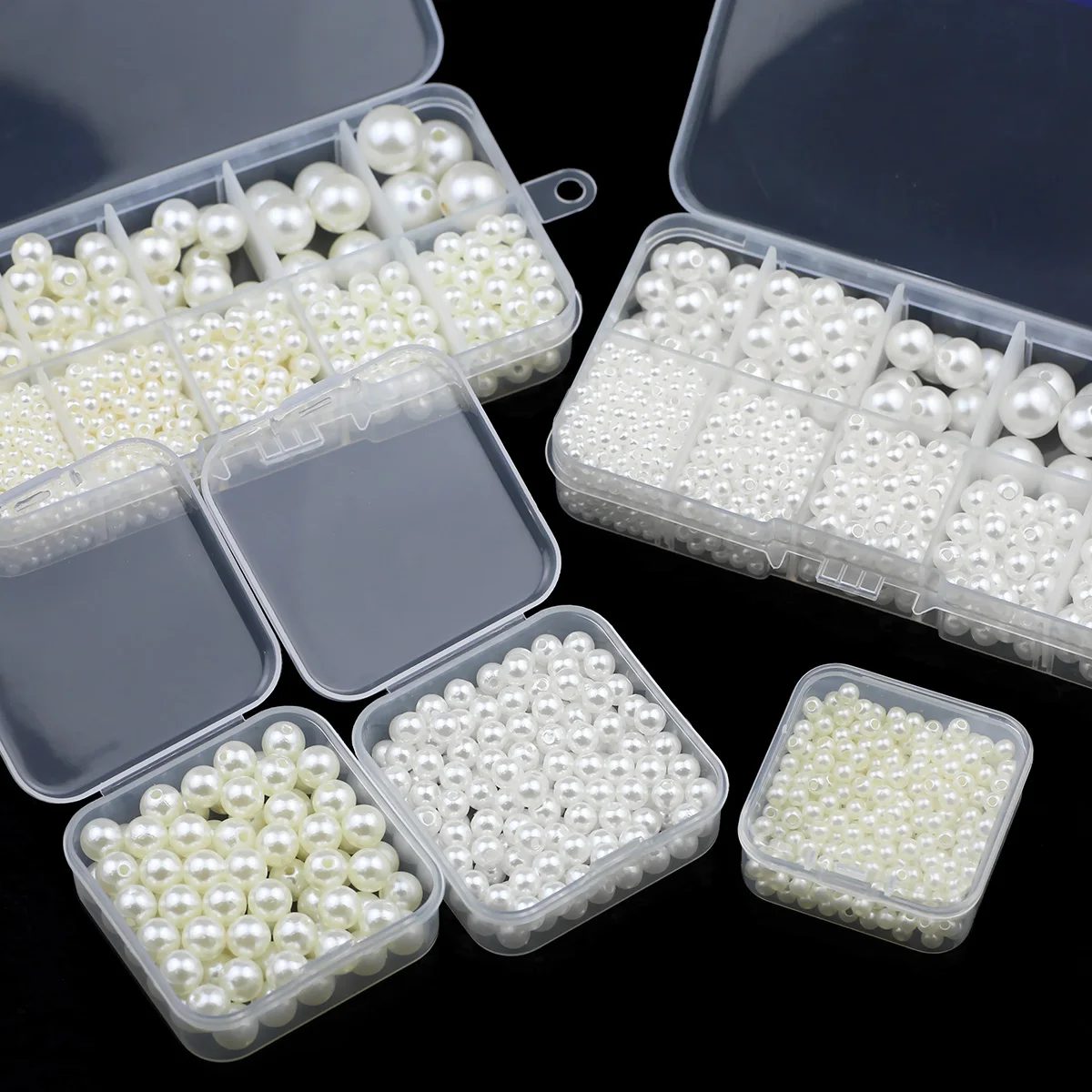 3~14mm ABS Imitation Pearl Kit Set Box Round Acrylic Loose Beads To ...
