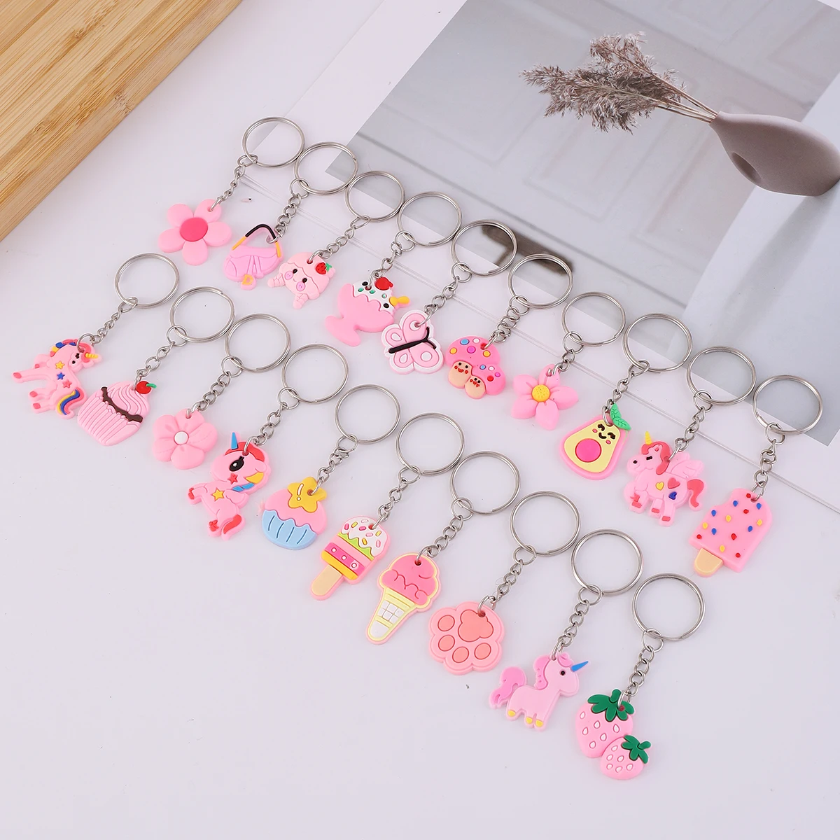 20pcs-Cartoon-Keychain-Mini-Cute-PVC-Animal-Ice-Cream-Keyring-For ...
