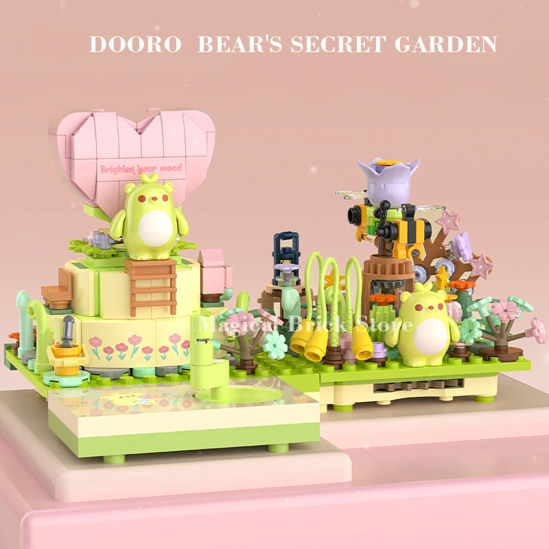 2022 NEW Hand Crank Rotating Secret Garden DOORO Bear’s Lovely Plants 6382 Building Block ...
