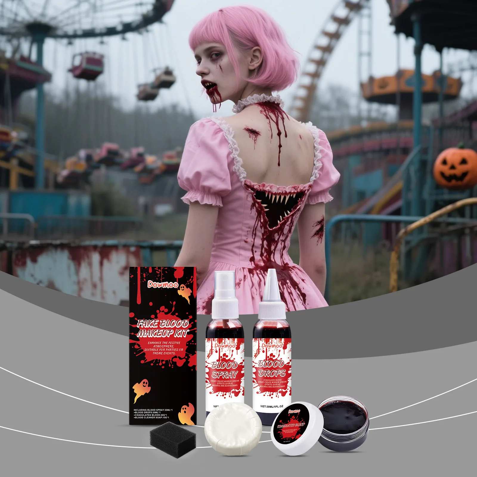 Fake Blood Makeup Kit for Halloween, Special Effects Blood Drops Spray ...