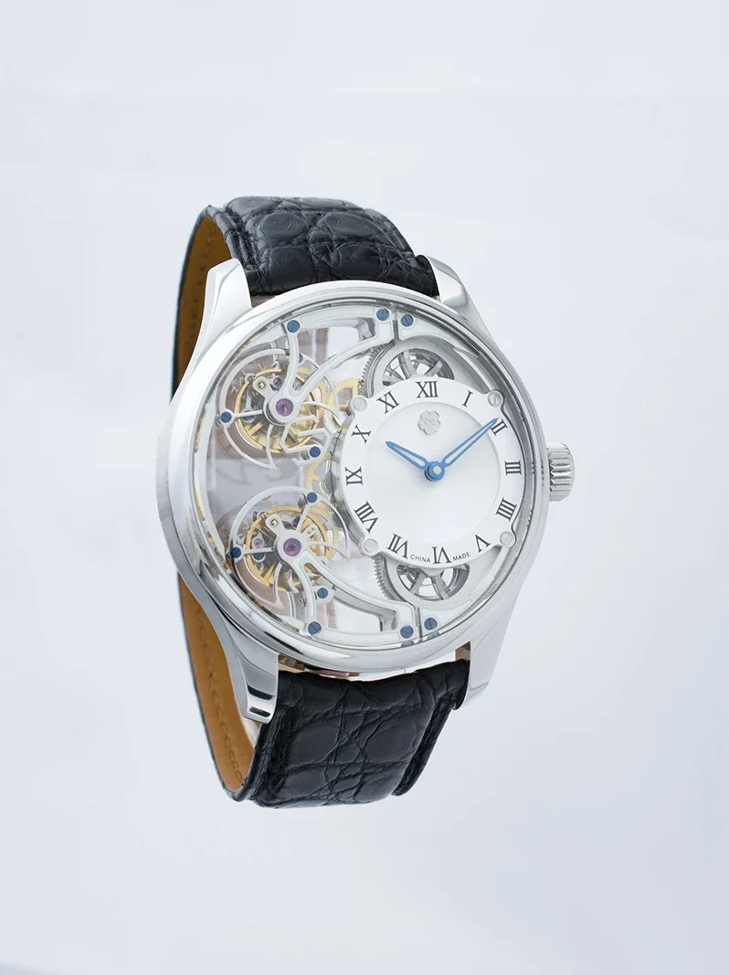 Forward and reverse dual tourbillon flying suspension watch for men's ...