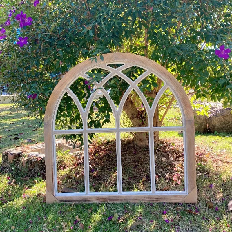 Rustic Cathedral Window Frame Wall Decor, Arched Design, Antique White ...