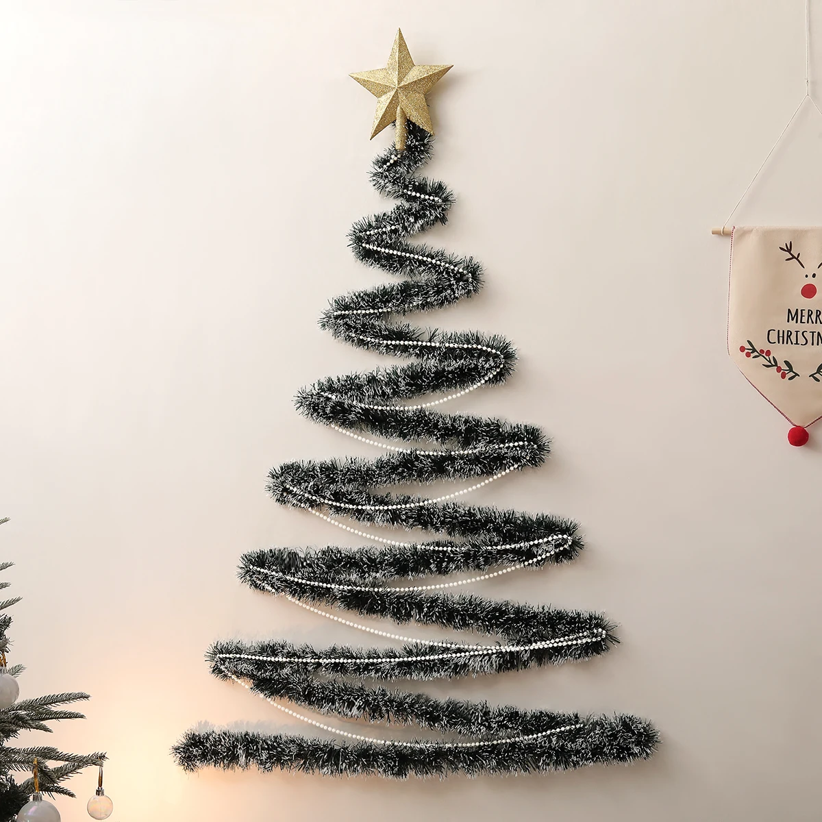 Flocked Christmas Tree; Pearl Tree Topper; Star Decoration Lights ...