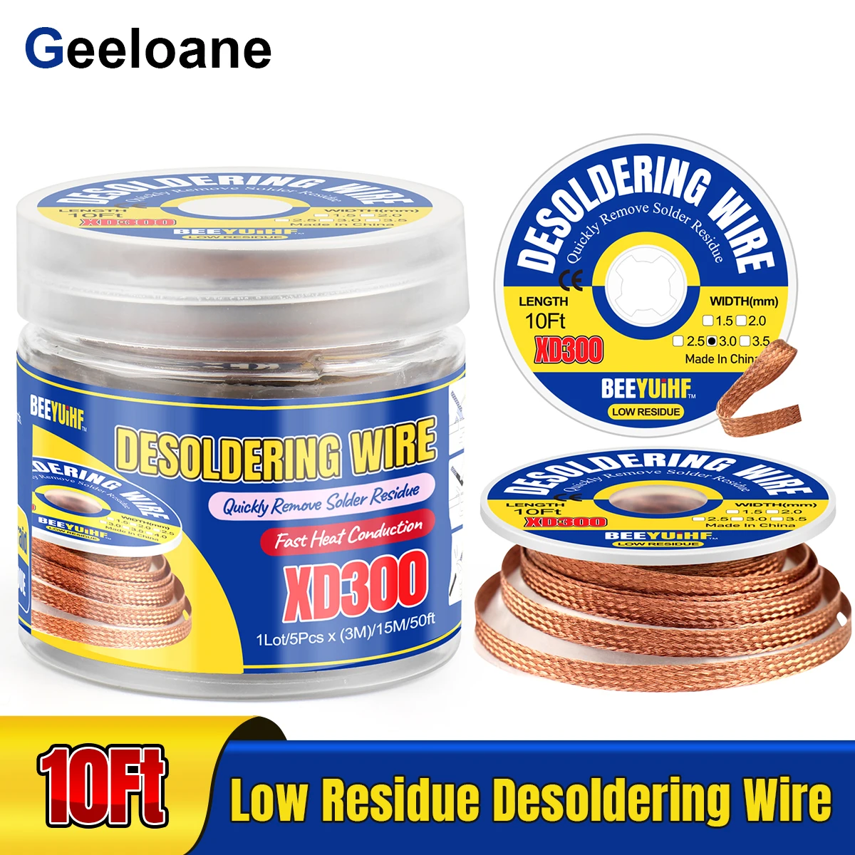 3M-10ft-Desoldering-Wick-Braid-Solder-Remover-Wire-2-5mm-Copper-Welding ...