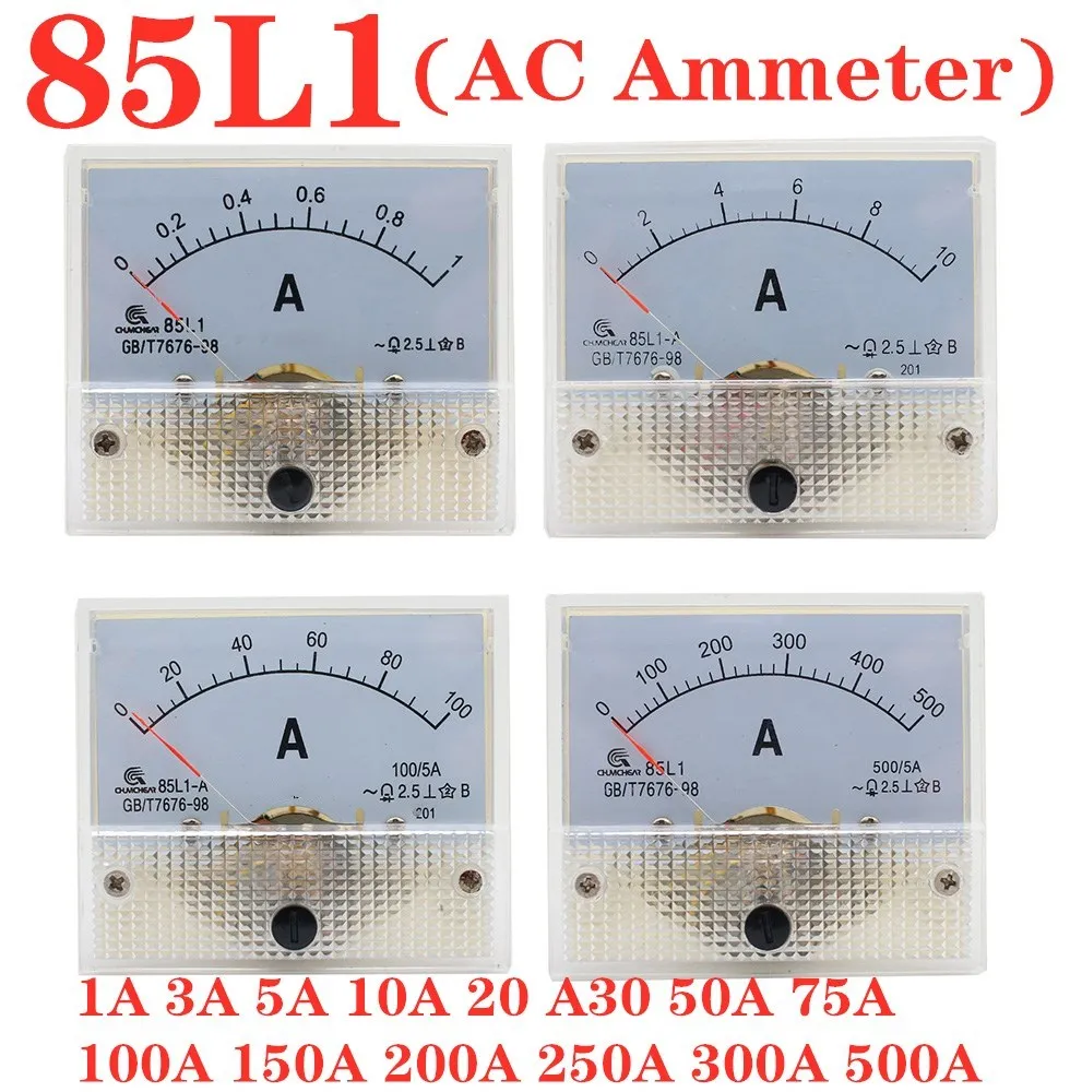 85L1 AC Analog Current Meter Panel 50mA 500mA 1A 5A 10A 20A 50A 100A Gauge Current Mechanical ...