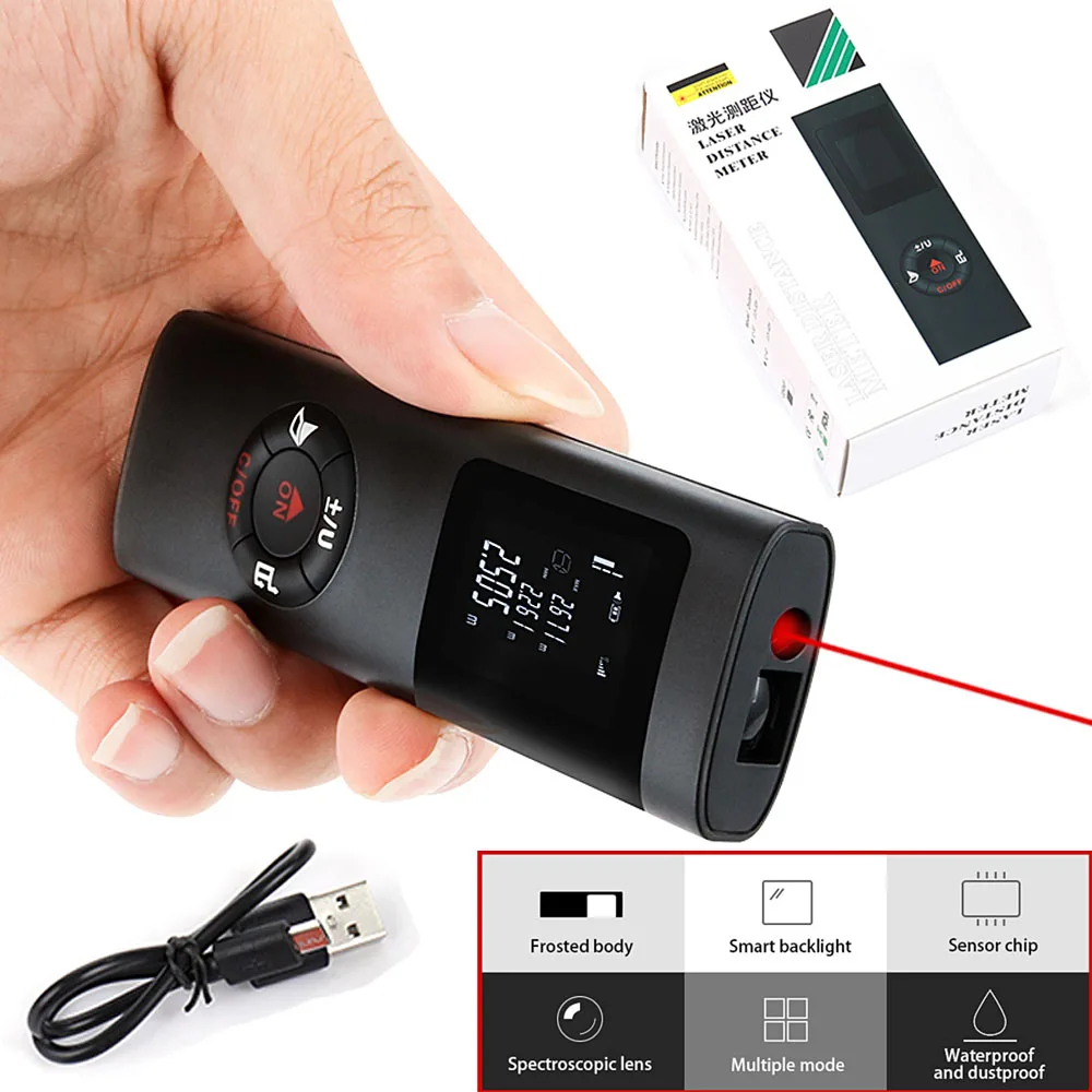 60m / 40m USB Charging Handheld LCD Digital Laser Rangefinder Distance ...