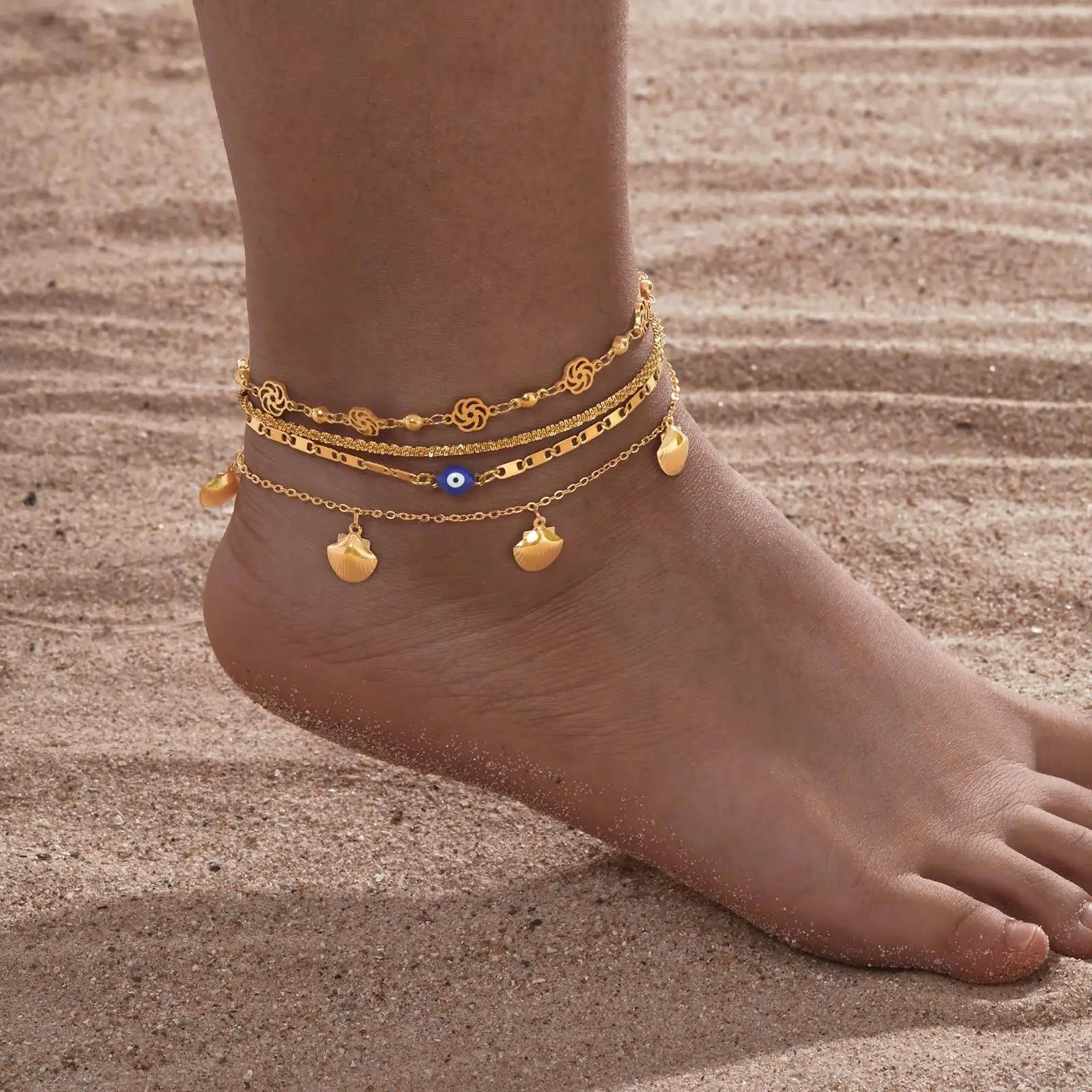 Stainless Steel Anklets Bracelet for Women, Flower Heart Seashell ...