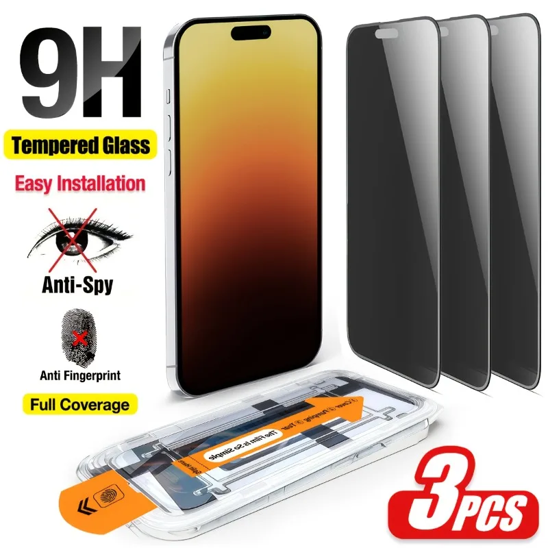 3Pcs Tempered Glass Privacy Screen Protector Compatible with iPhone 17 16 Pro Max 15 14 13 12 ...