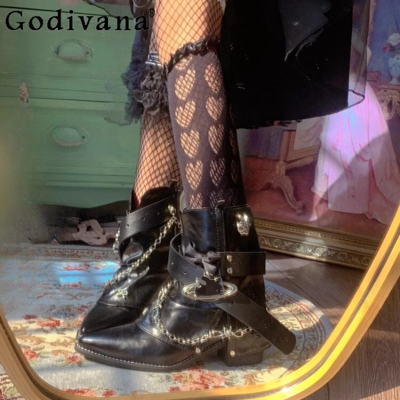 Original Metal Chain Belt Heart Bow Bootie Women's High Heel Punk ...