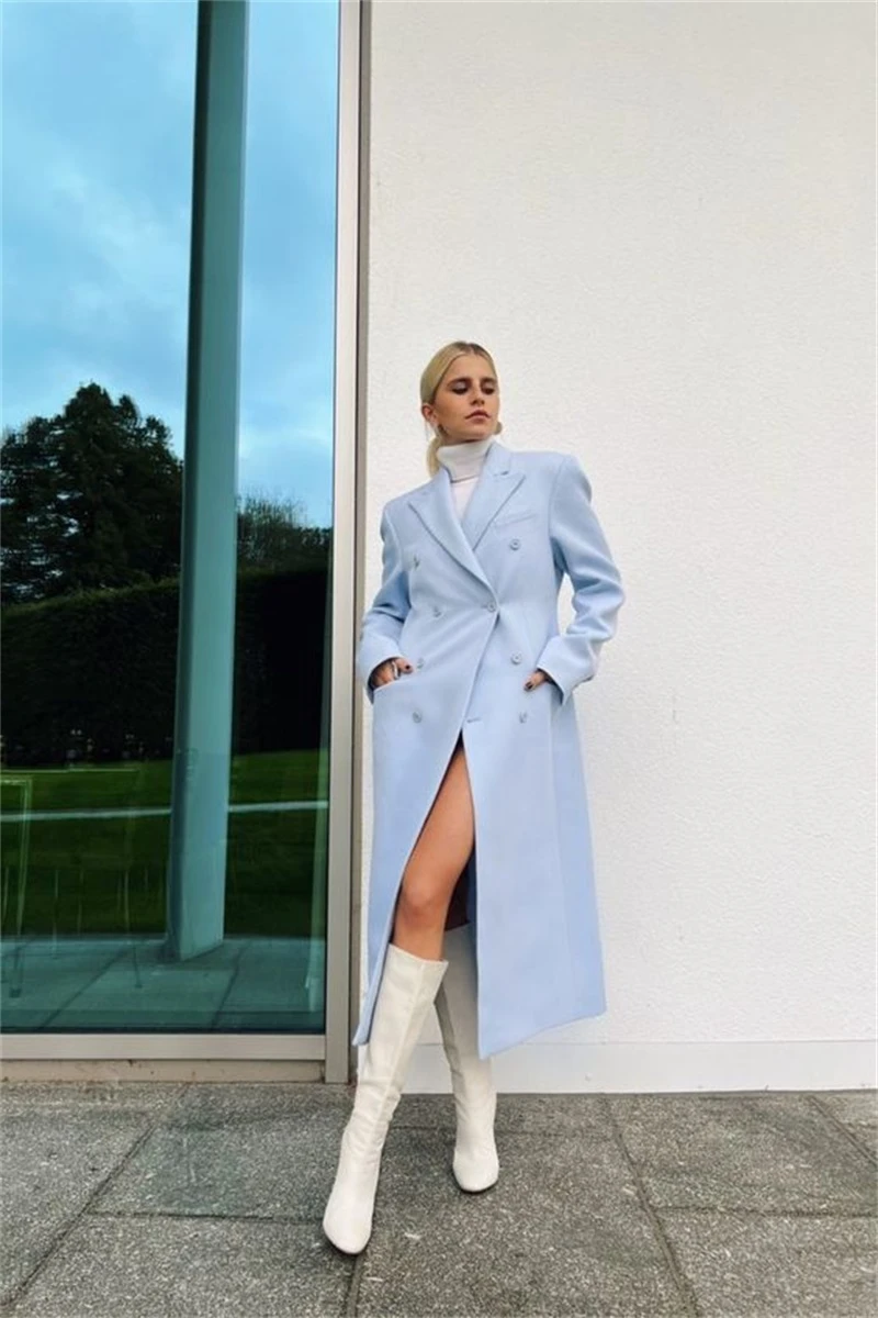 Sky Blue Women Suit Overcoat Woolen Winter Thick Custom Made 1pcs ...