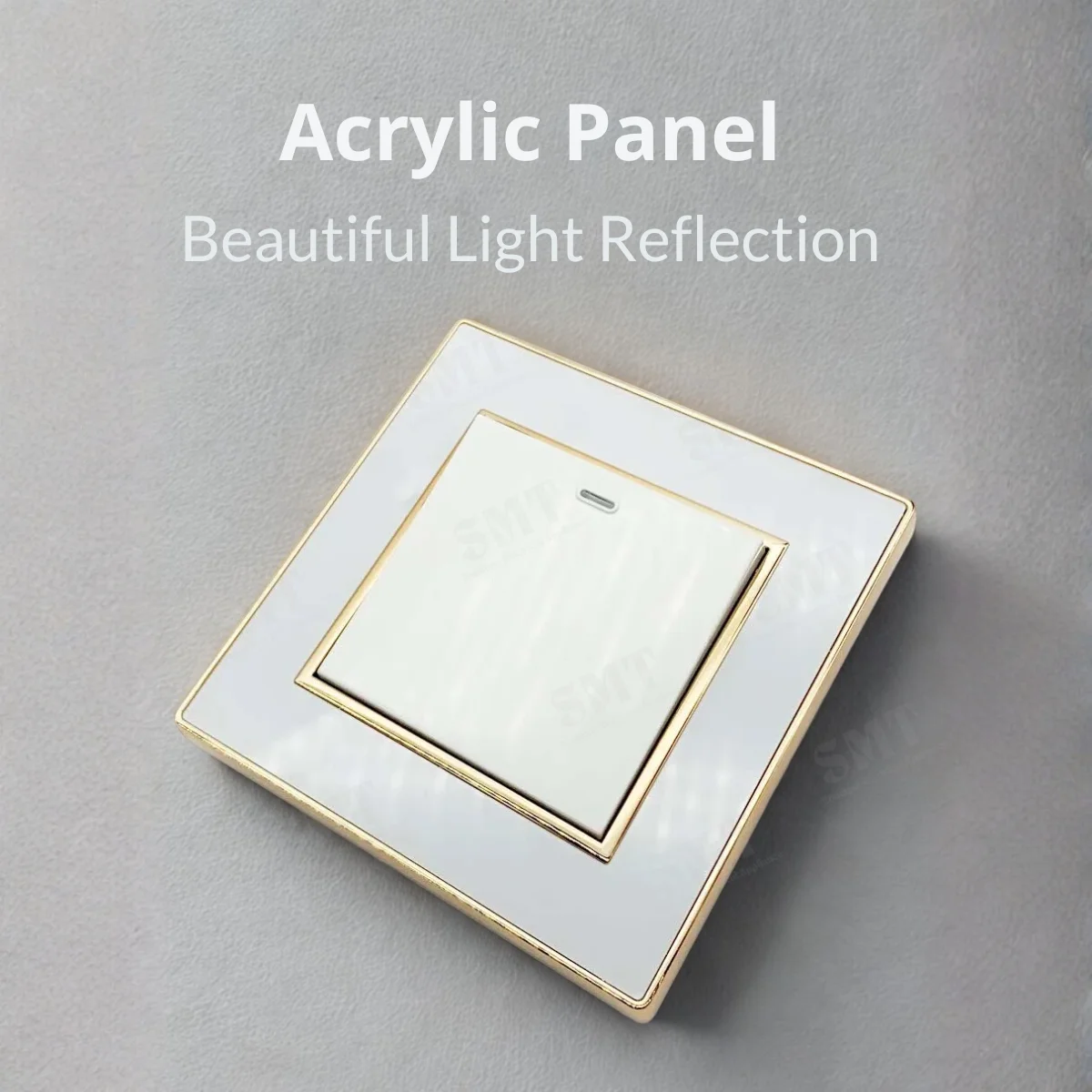 White Acrylic Panel Light Switch 2 Way Gold Border Double Triple EU FR ...
