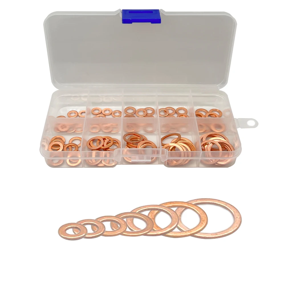 100Pcs Copper Washer Gasket Nut And Bolt Set Flat Ring Seal Assortment ...