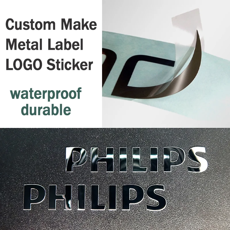 Custom Transfer 3D Sticker Silver Metal Logo DIY Personalized Label ...