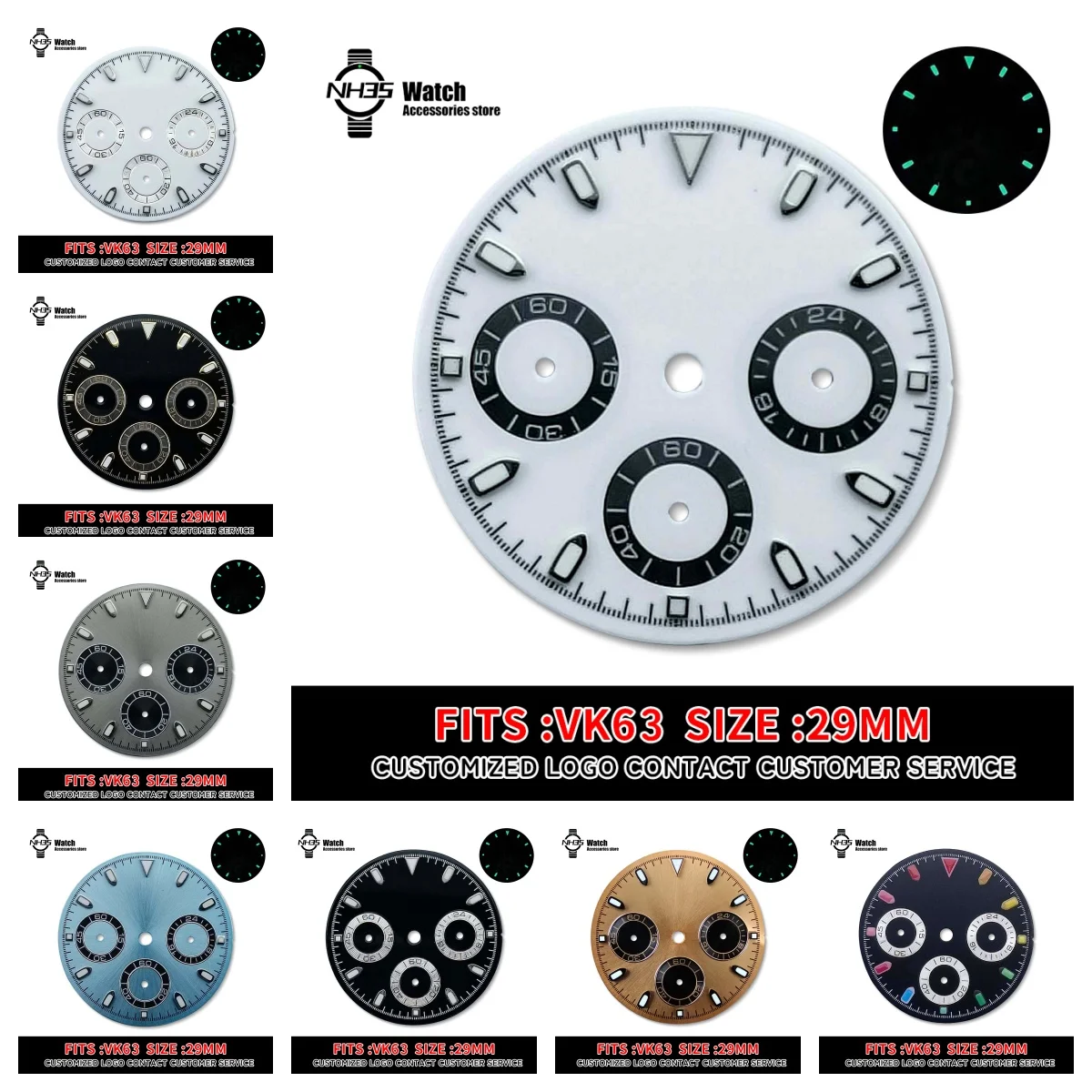 VK63-Dial-For-Seiko-Daytona-VK63-Movement-With-Date-Window-Sterile-Dial ...