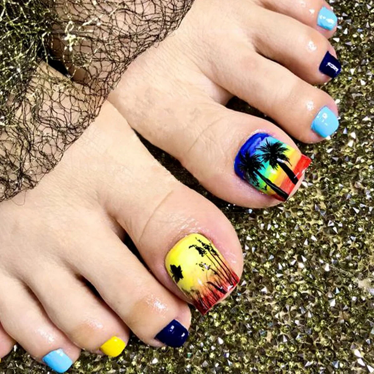 24pcs-Summer-Beach-False-Toenails-Coconut-trees-Printed-Fake-Toe-Nails ...