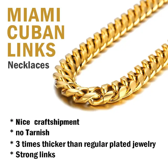 Miami Cuban Link Chain For Men MENDEL 10mm Men's Gold Plated Miami ...