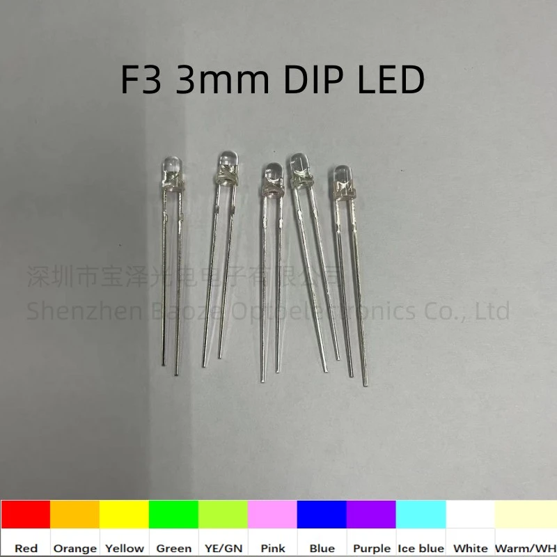 F3 Ultra Bright 3MM Round Water Clear Green/Yellow/Blue/White/Red /PINK ...