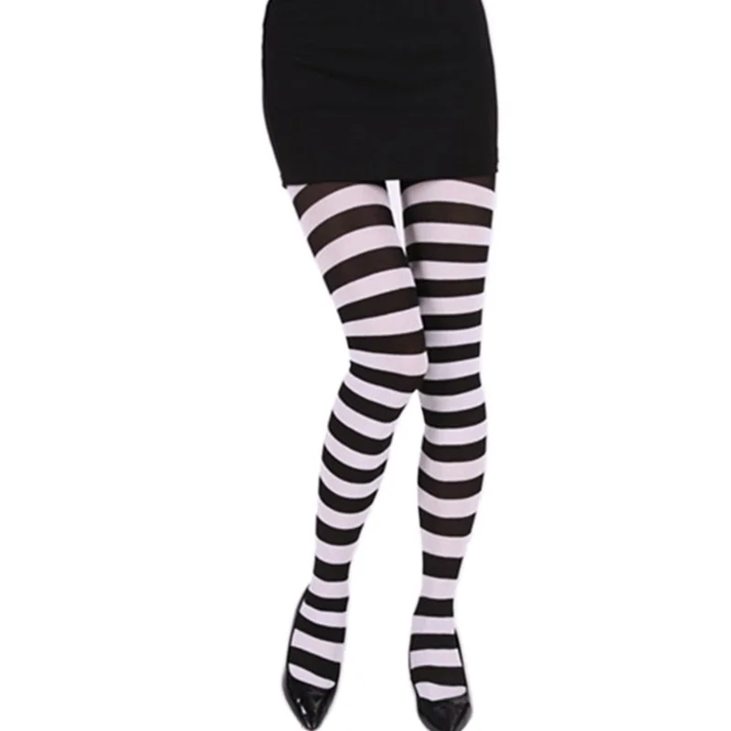 Goth Style Punk Women Striped Pantyhose Rainbow Long Tights Halloween ...