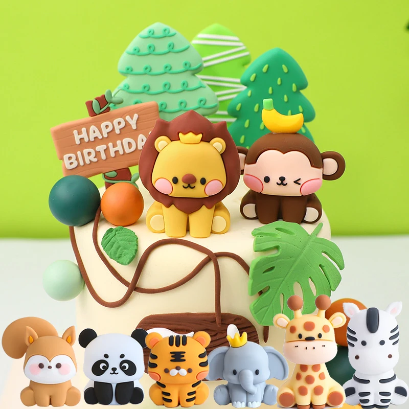 Selva safari animal bolo topper leão girafa macaco elefante para chá de ...