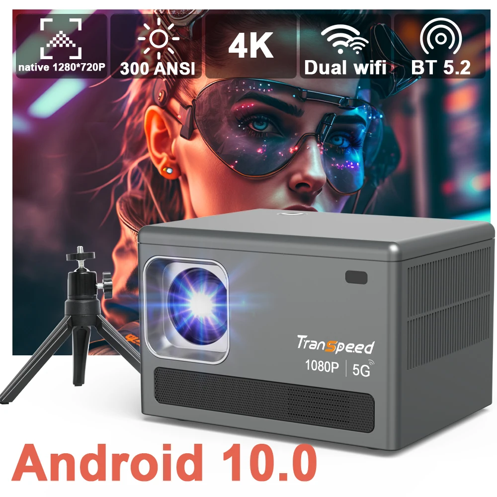 Transpeed Android 10.0 Projector 300ANSI Support 4K Dual WiFi include Bracket Speaker 5W 1280 ...