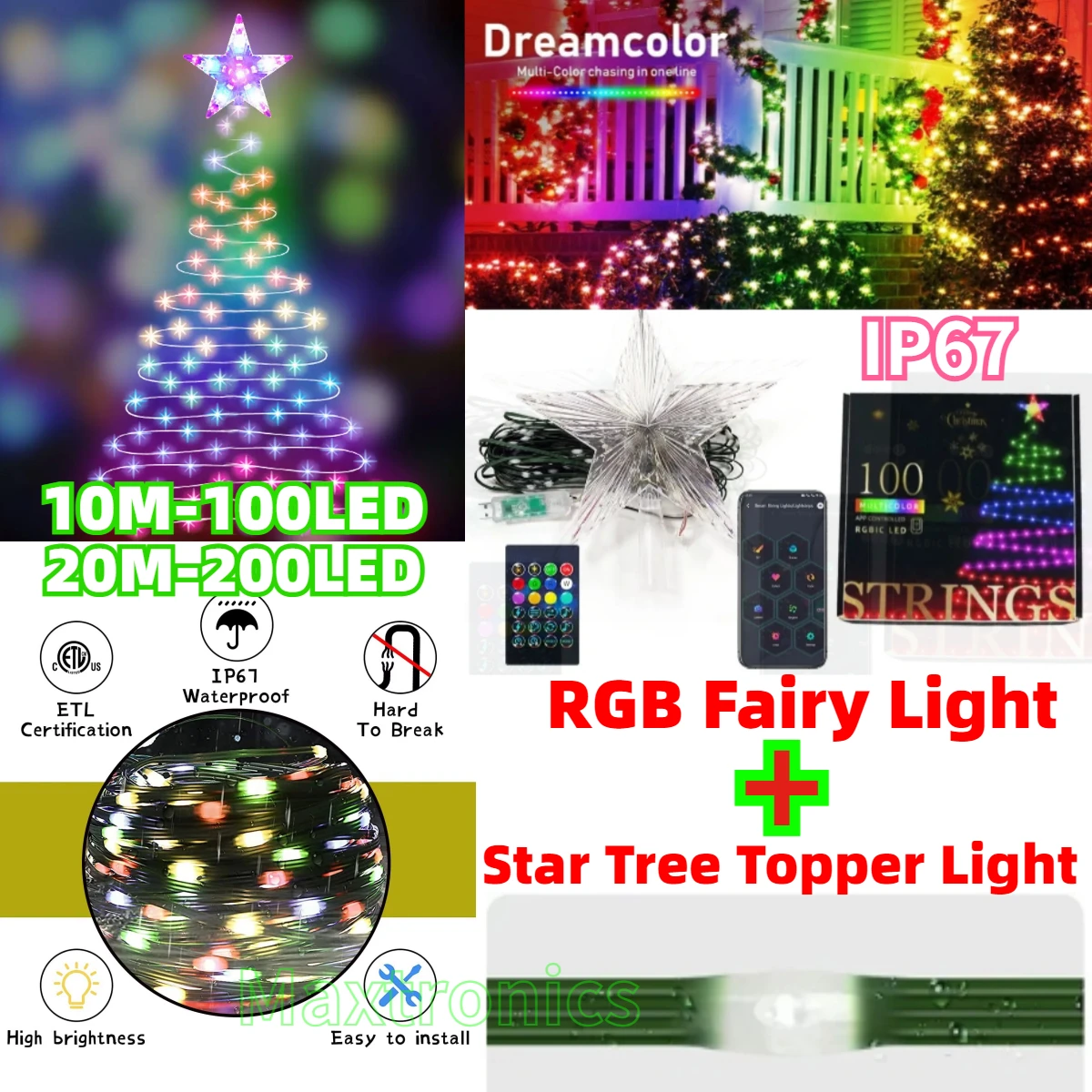 Bluetooth-Smart-RGB-Fairy-Light-Green-Wire-with-Star-Tree-Topper-Light ...