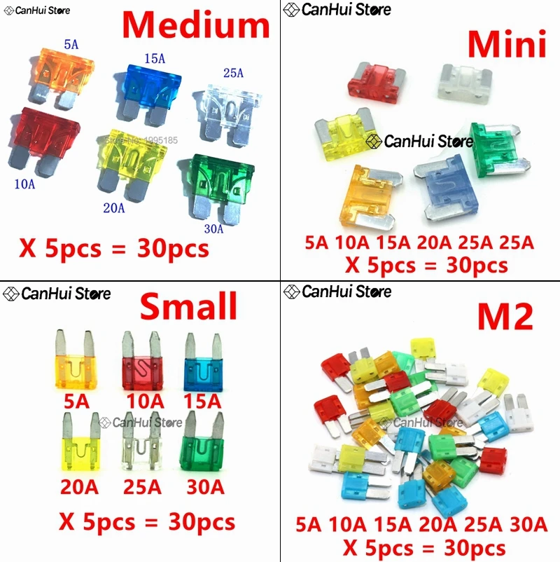 30pcs-5A10A15A20A25A30A-x-5pcs-M2-Mini-Small-Medium-Car-Fuses-Set-Mixed ...