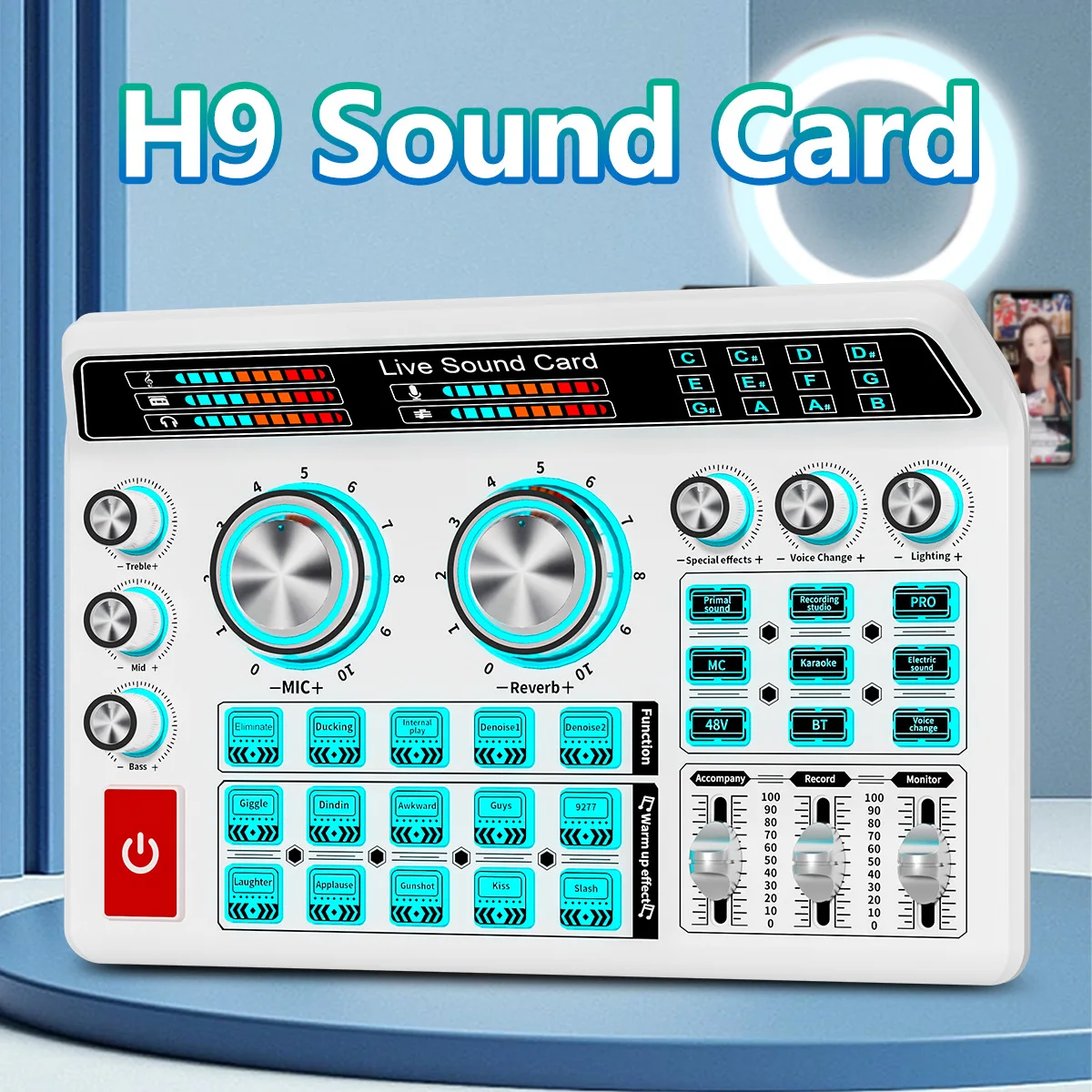 H9 English Live Streaming Professional Sound Card connects to mobile ...