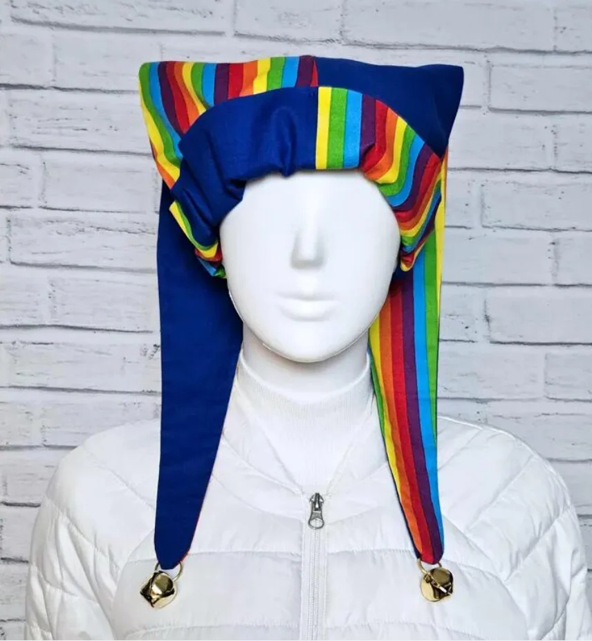 Unisex Chessboard Lattice Clown Costume Hat Jester Colorful Fancy Bells ...