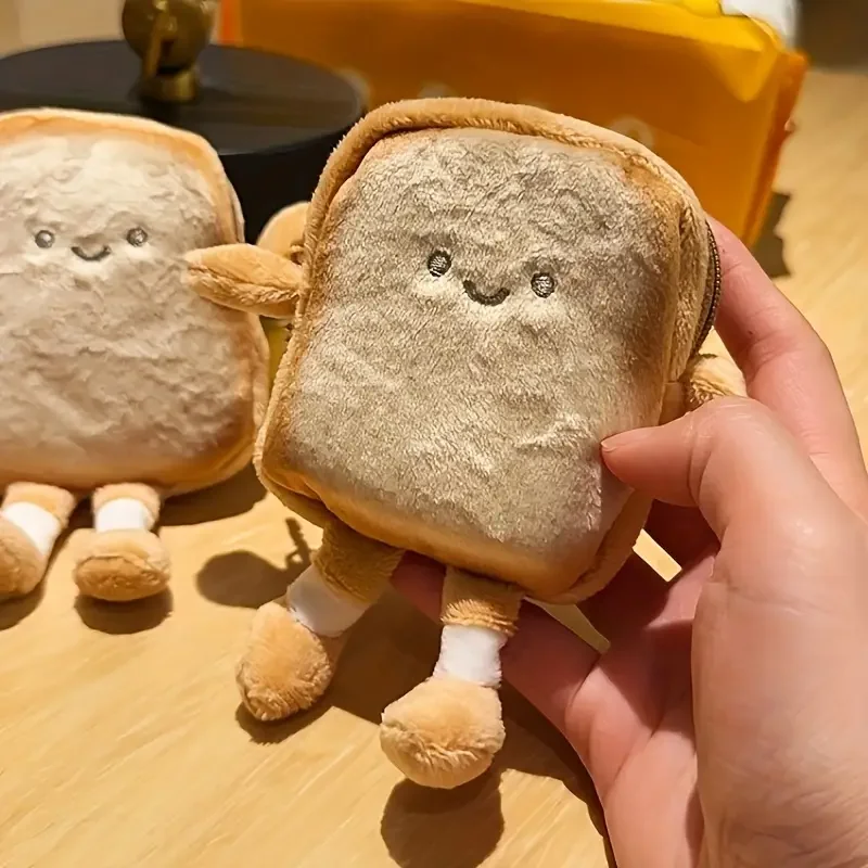 1 Pcs Cartoon Cute Toast Wallet with Keychain Lightweight Zipper ...