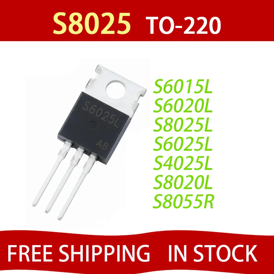 5PCS-S8025L-TO220-3Pins-S8025-TO-220-25A-600V-SCR-S8020L-S8020-S8055R ...