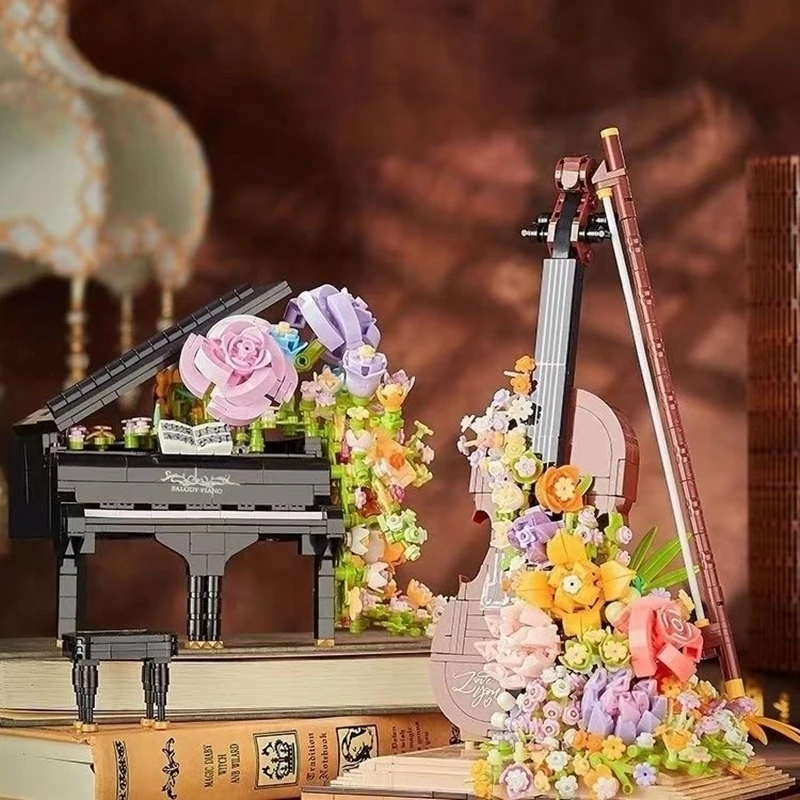 Piano-Bricks-Violin-Musical-Instrument-Flower-Building-Blocks-Mini-With ...
