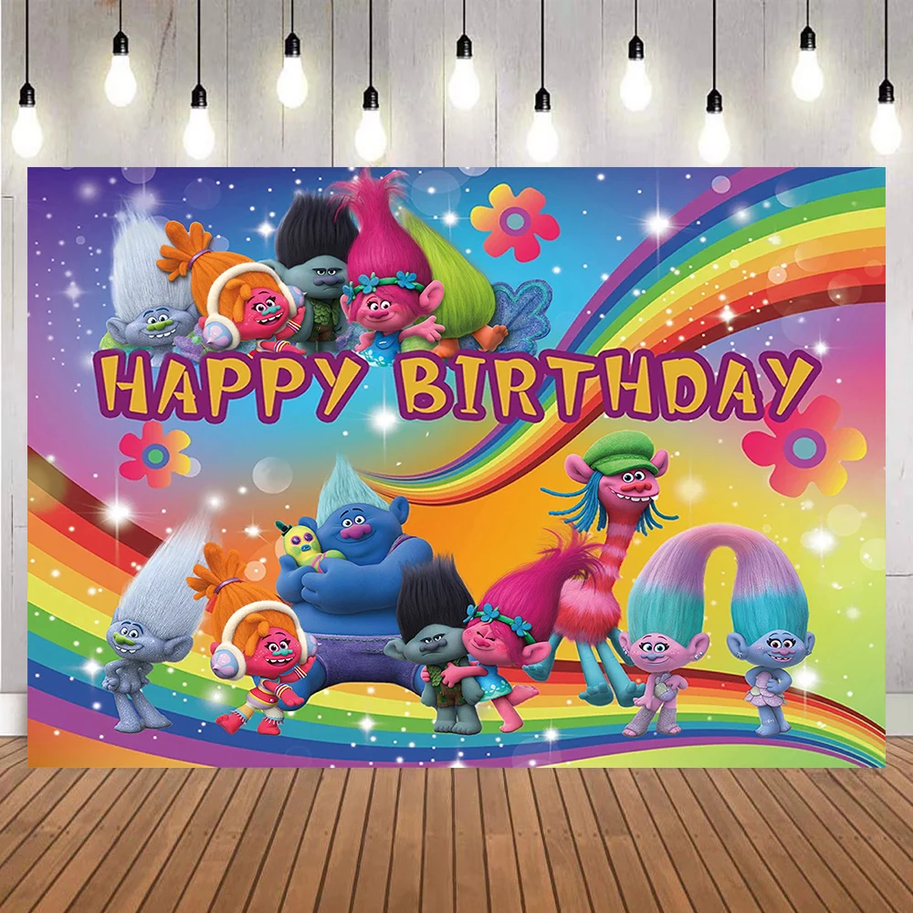120x80cm-Trolls-Theme-Photography-Backdrop-Happy-Birthday-Party ...