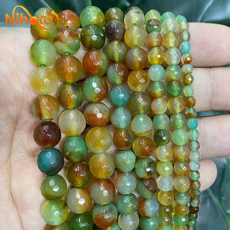Faceted-Green-Peacock-Agates-Smooth-Round-Beads-15-Strand-4-6-8-10-12mm ...