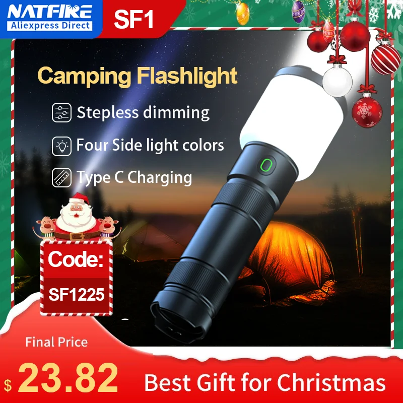 NATFIRE-linterna LED recargable para exteriores, lámpara de Camping, 4 colores, 2 en 1, portátil ...