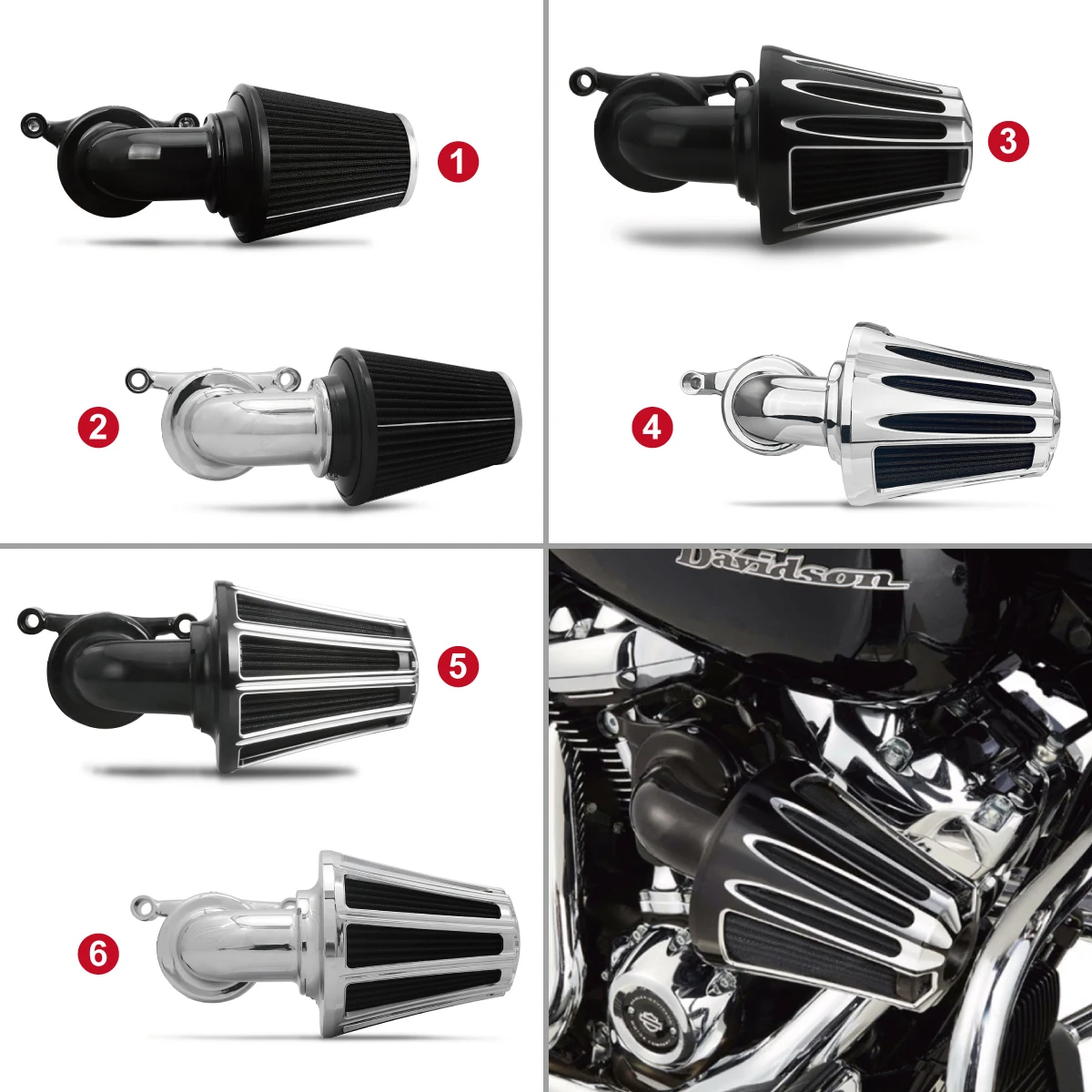 Black-CNC-Cut-cone-Air-cleaner-Breather-filters-for-harley-M8-Road-king ...