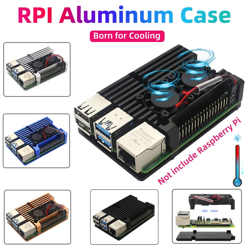 Raspberry Pi 4 Model B 3B+ 3B Aluminum Case Dual Fan Metal Shell ...