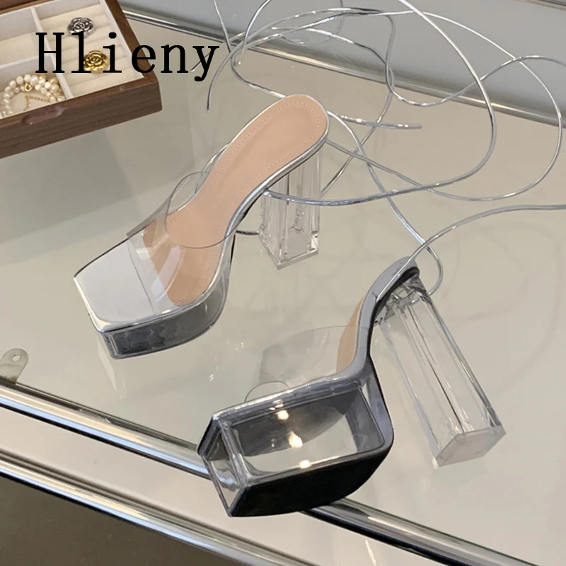Hlieny Summer Transparent Square High Heels Platform Sandals For Women ...