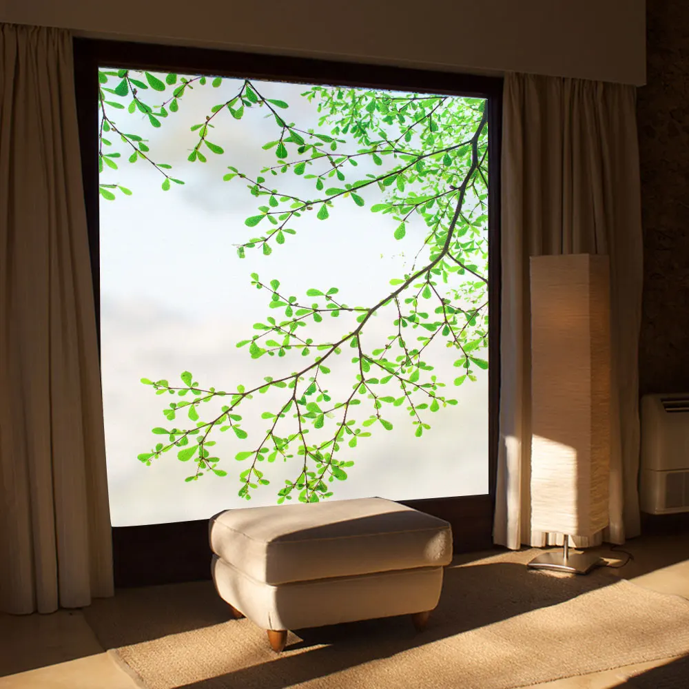 Privacy-WindowDecoration-Film-Green-Leaf-PatternAnti-UV-Glass-Window ...