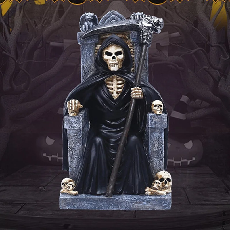 Halloween-Resin-Death-Grim-Reaper-Statue-Sitting-on-Skeleton-Throne ...