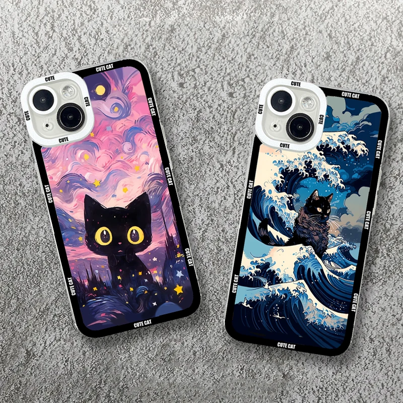 Cute-Black-Cat-Soft-Clear-Phone-Case-For-Xiaomi-Redmi-Note-13-12-Pro ...