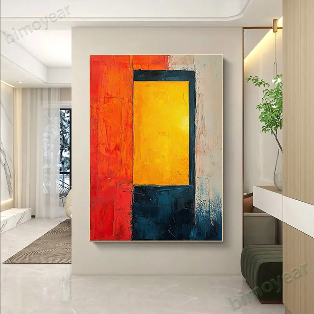 100% hand drawn orange abstract oil painting original wall painting ...