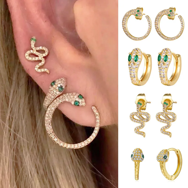 Exquisite-Iced-Out-Green-Crystal-Eyes-Snake-Piercing-Earrings-for-Women ...